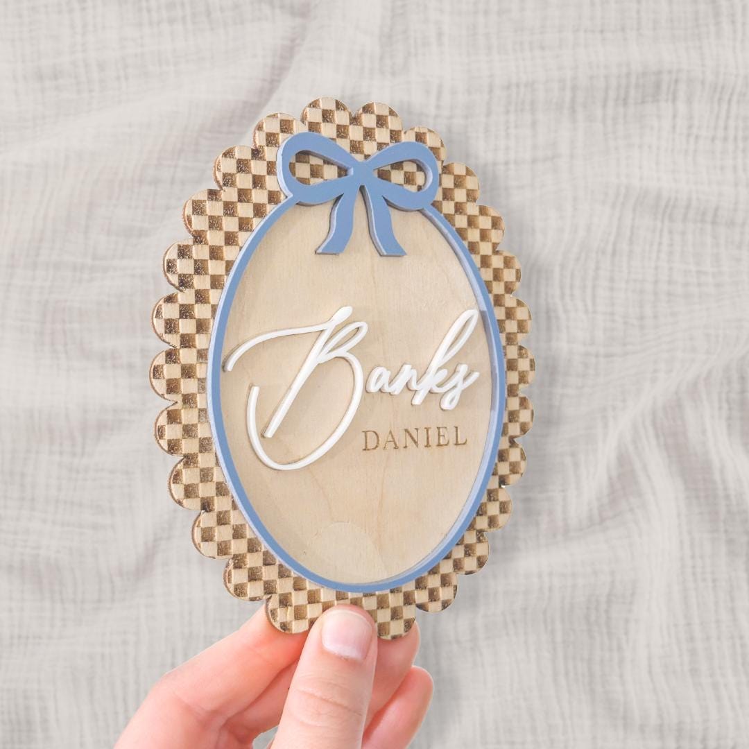 Birth Announcement Boy Name Announcement Bow Blue Sign for Nursery Baby ...