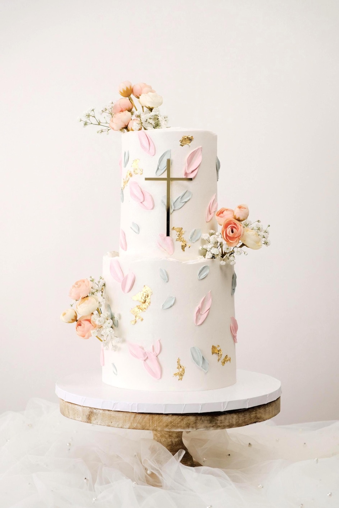 God Bless Gold Mirror Cross Cake Topper Baptism Bautizo Christening ...