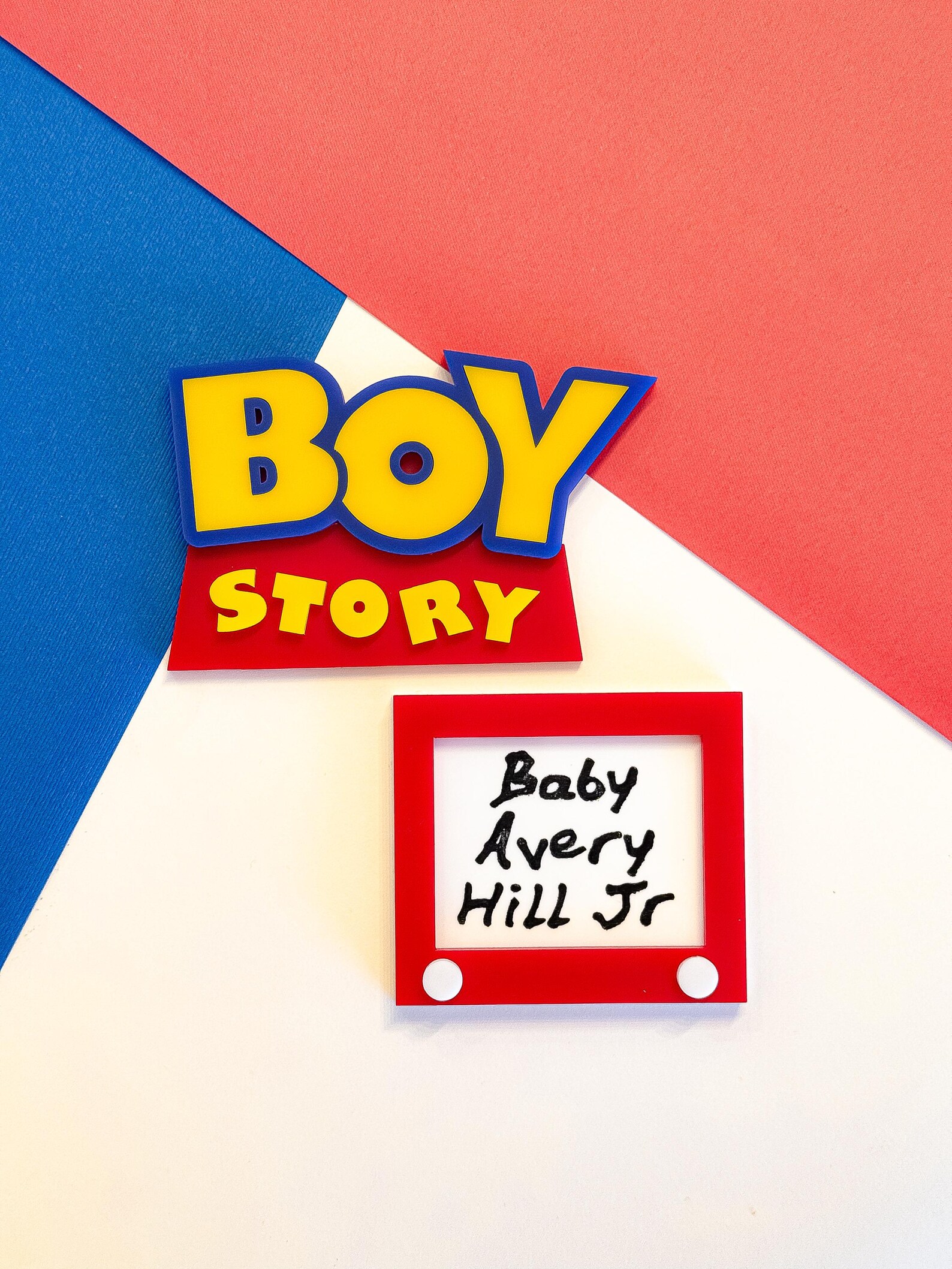 Boy Story Baby Shower Birthday Cake Topper Sketch Acrylic Charm ...