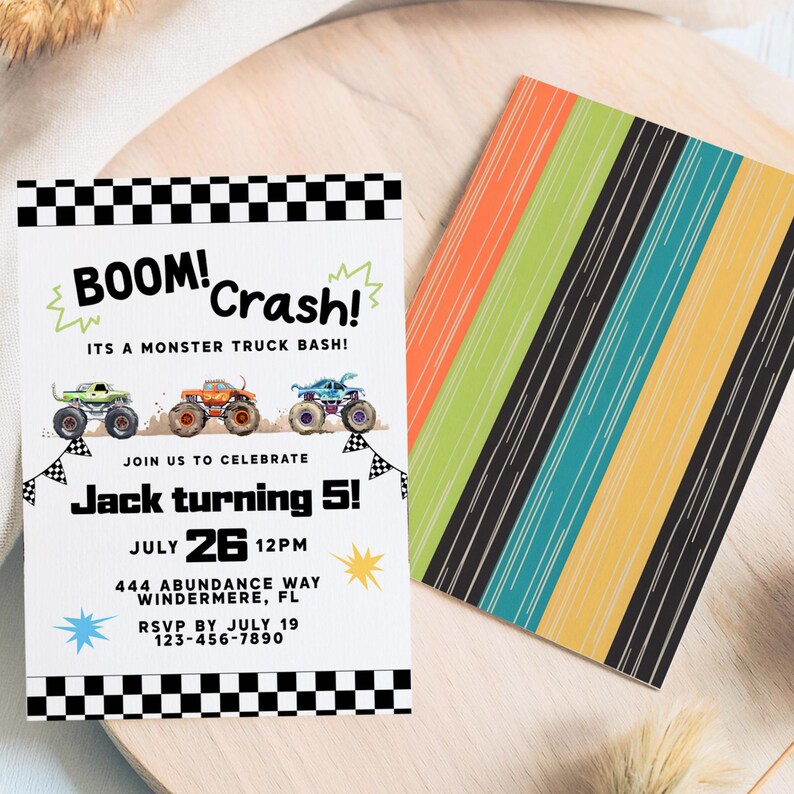 Monster Truck Birthday Party Bundle: Editable Canva Template (digital ...
