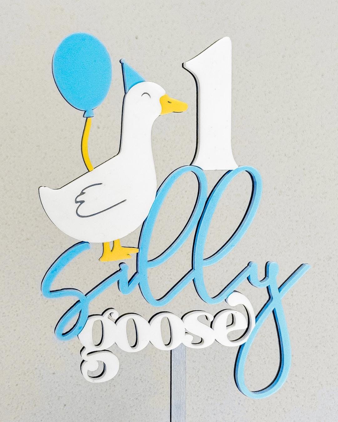 One Silly Goose First Birthday Cake Topper for Boy in Blue With Balloon ...