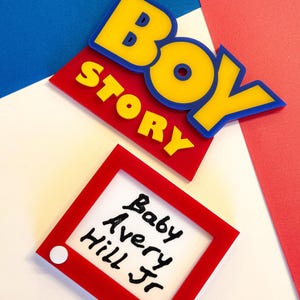 Boy Story Baby Shower Birthday Cake Topper Sketch Acrylic Charm ...