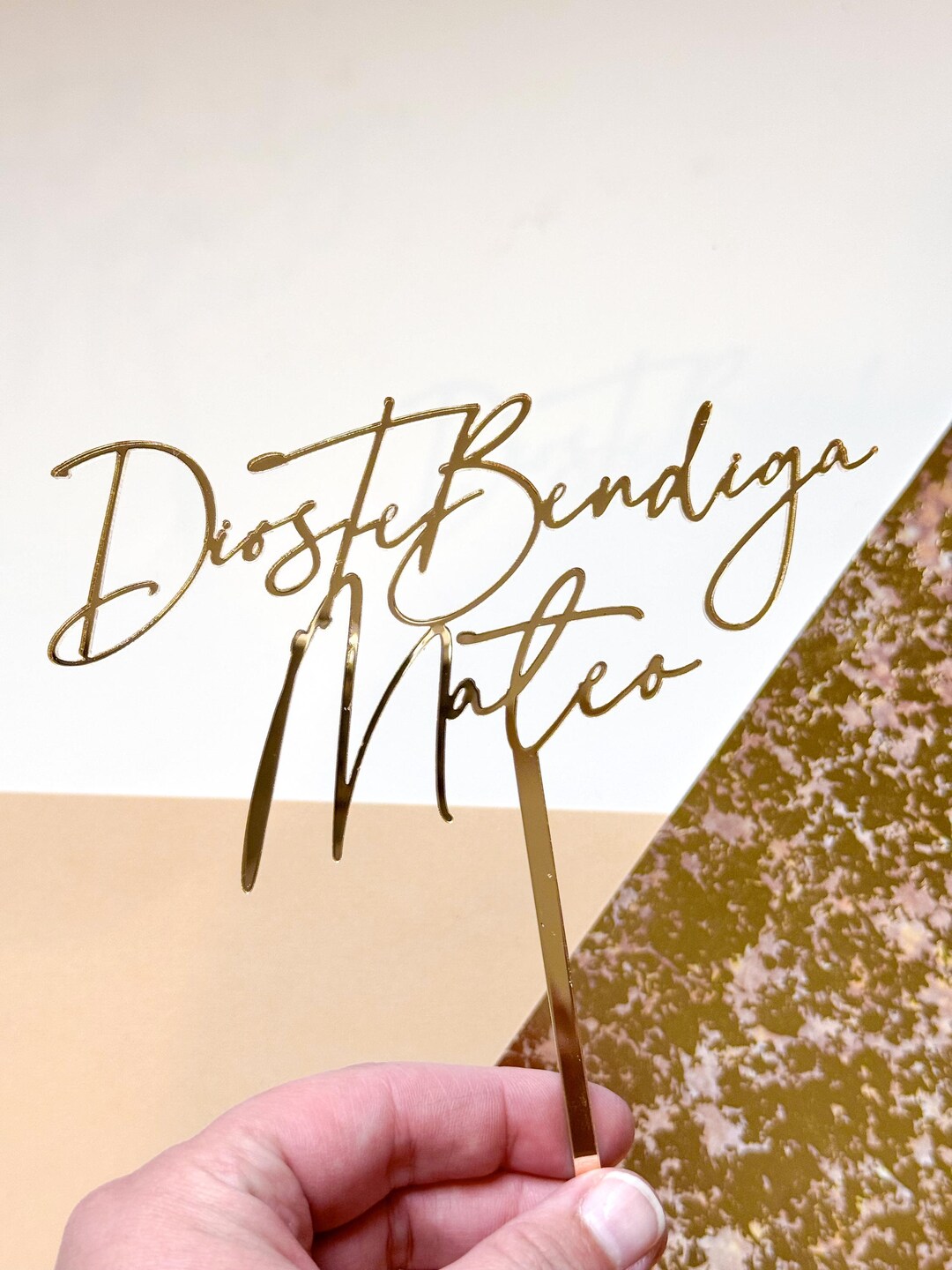 God Bless Gold Mirror Cake Topper Dios Te Bendiga Mi Bautizo ...