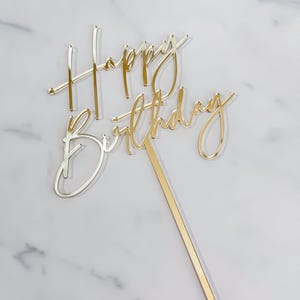Happy Birthday Cake Topper Gold Script Custom Acrylic Charm Party ...