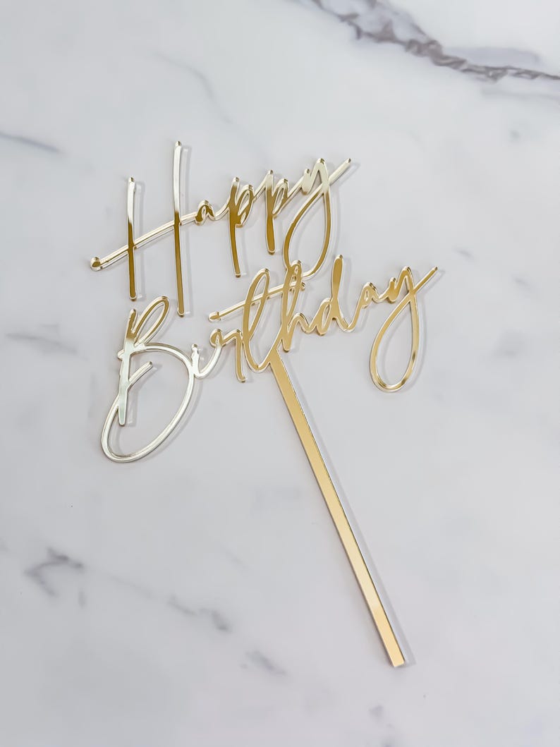 Happy Birthday Cake Topper Gold Script Custom Acrylic Charm Party ...