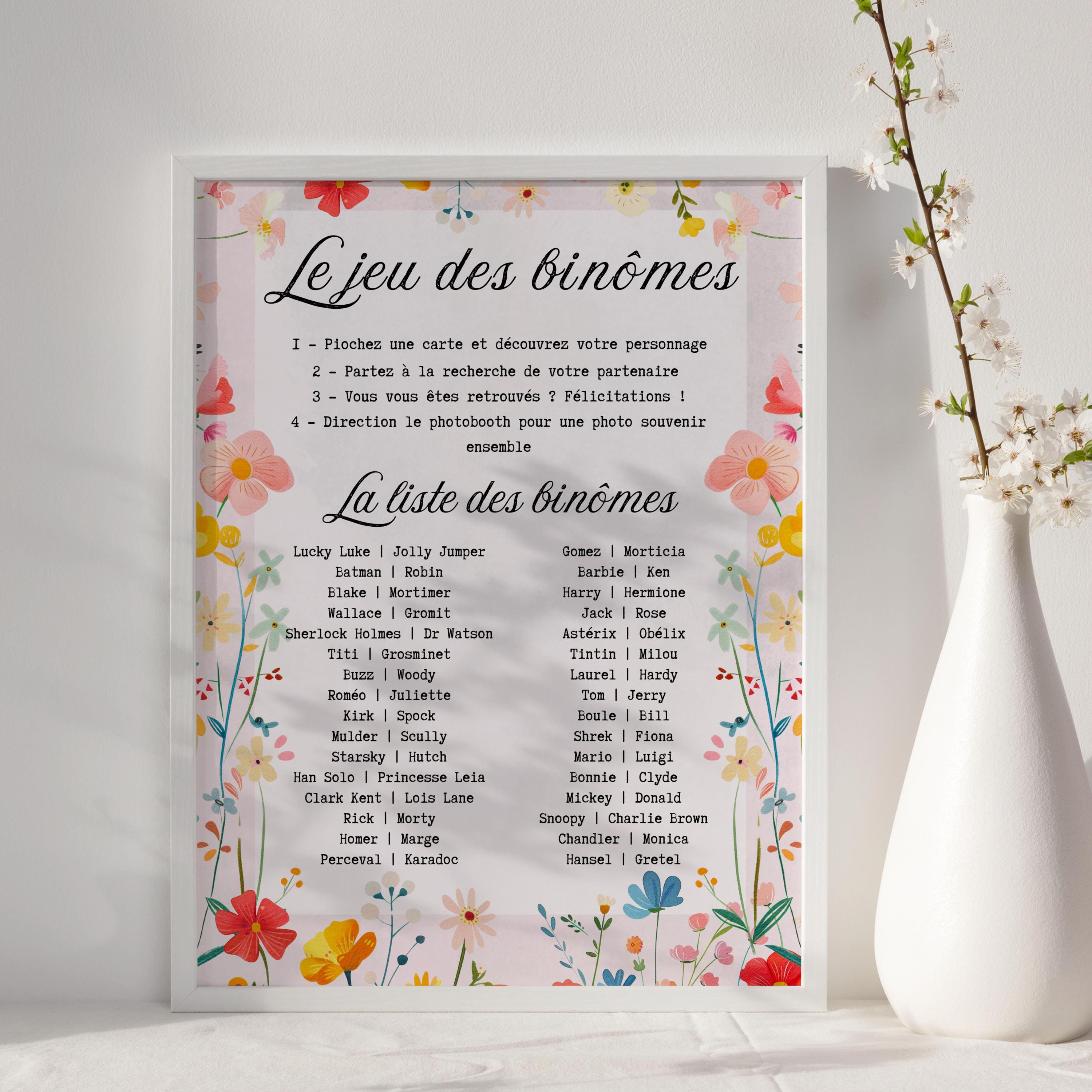 Jeu des binômes, animation de mariage - 32 duos pour 64 invités, modèle ...