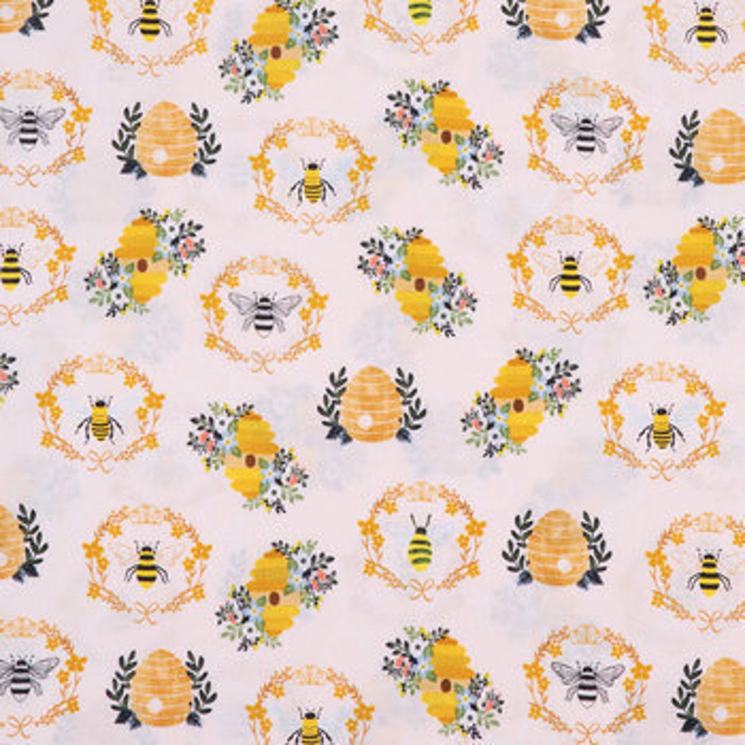 Bee Fabric Bee Hive Fabric Floral Bee Fabric Quilting Fabric Apparel ...