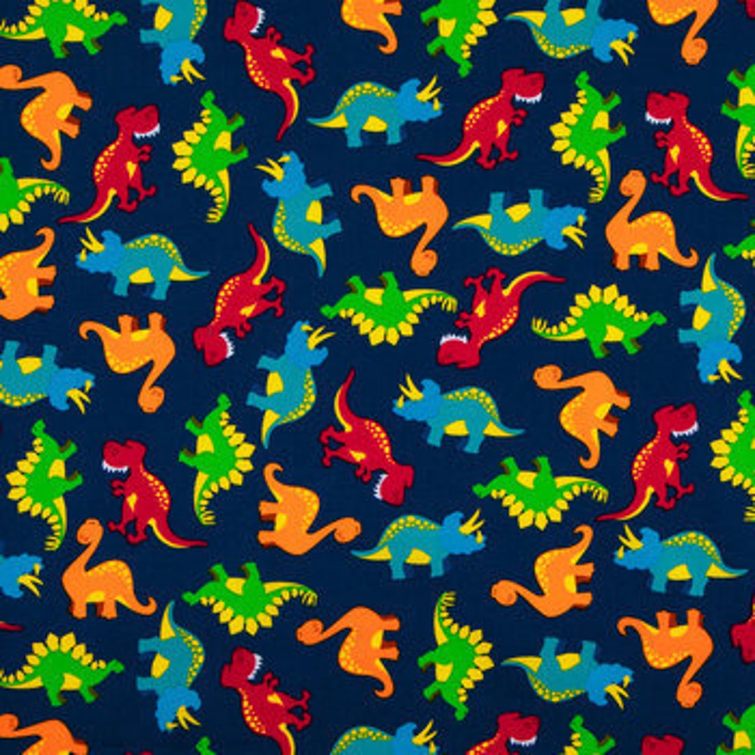 Dinosaur Fabric Colored Dinosaurs Fabric Novelty Cotton Fabric 100% ...