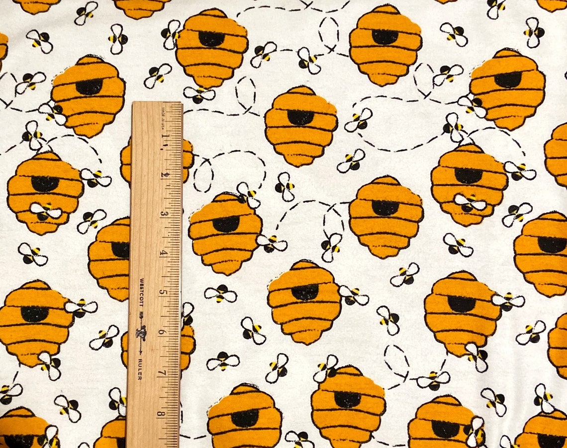 Bees Flannel Fabric Bees & Honeycomb Flannel Fabric Cotton | Etsy