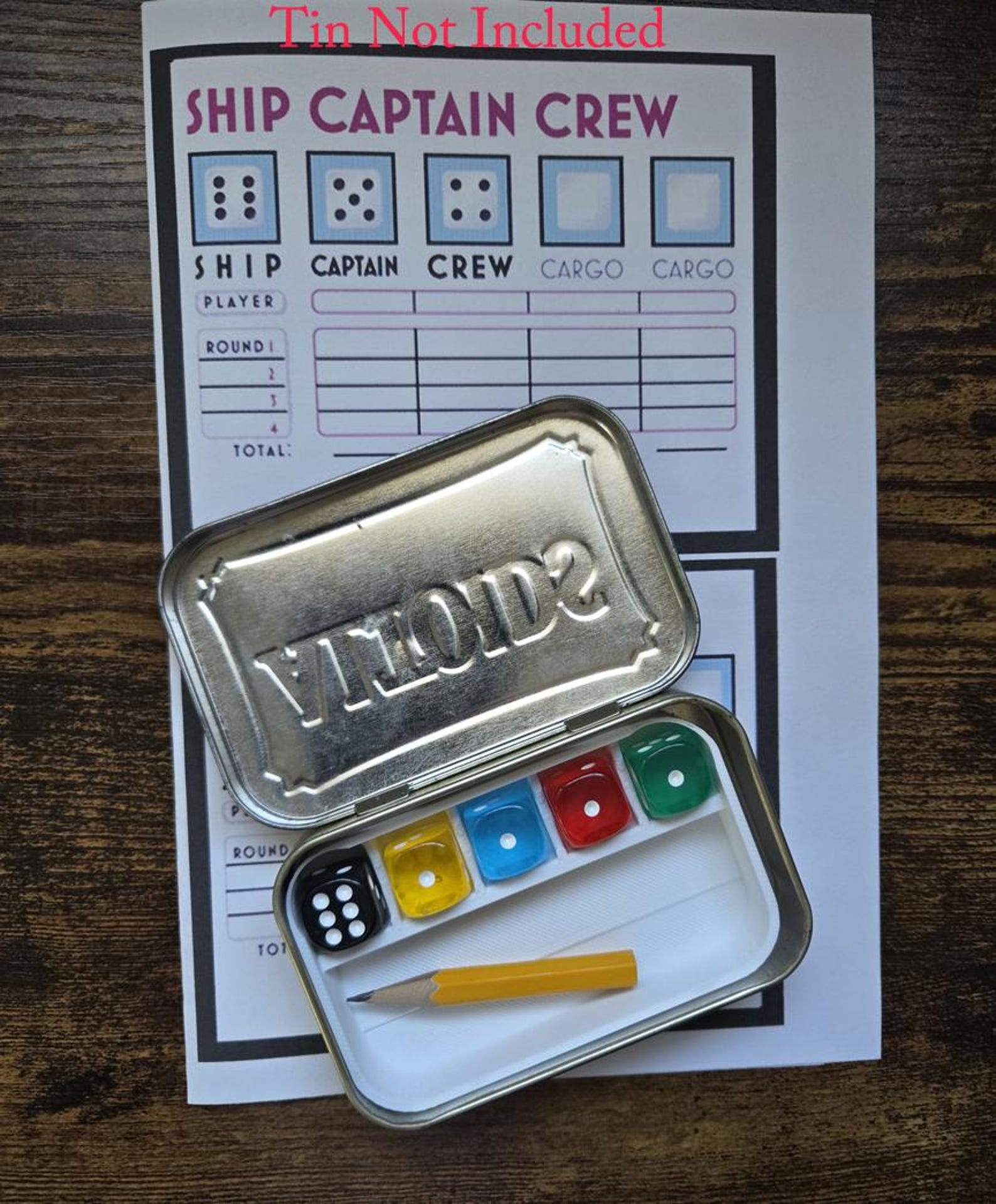 Ship Captain Crew Travel Size Dice Game Set Includes Dice, Pencil ...