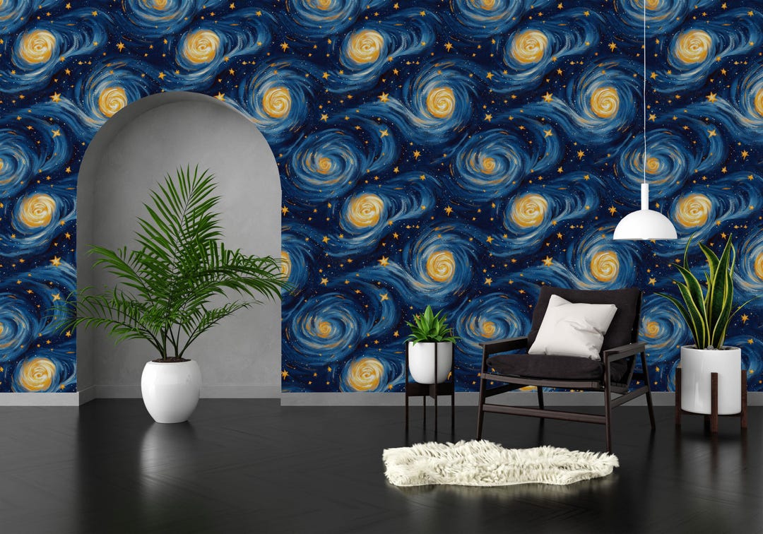 Starry Night Swirl Wallpaper - Cosmic Galaxy Wall Decor - Modern ...