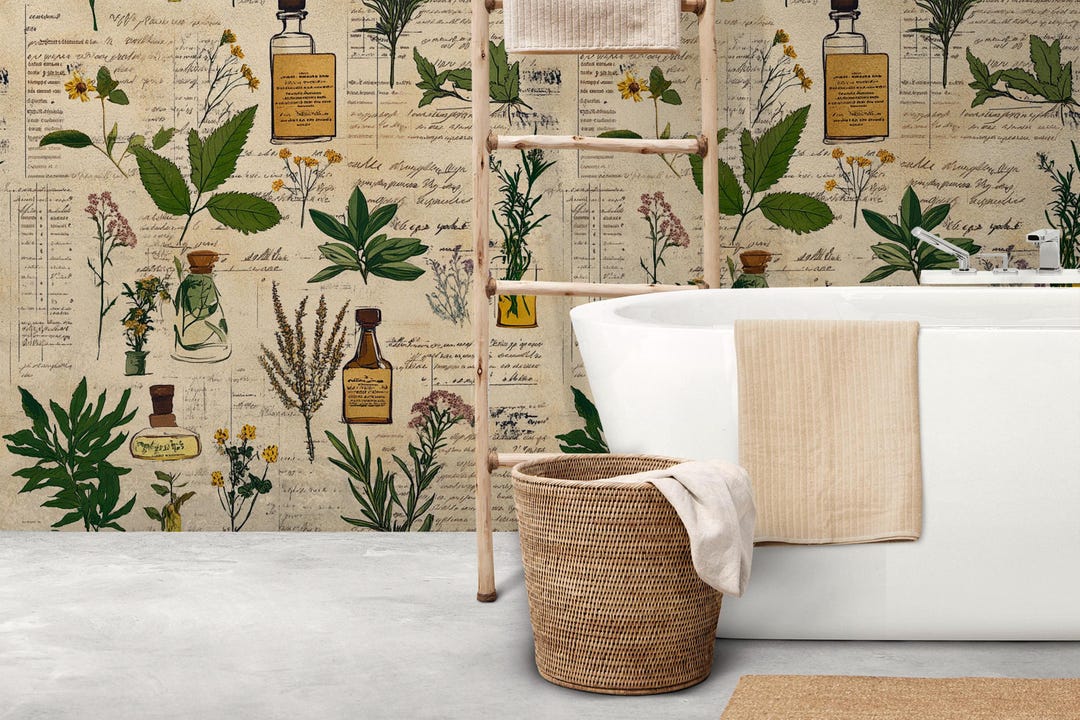 Vintage Herb Botanical Wallpaper: Apothecary Style Peel and Stick Wall ...