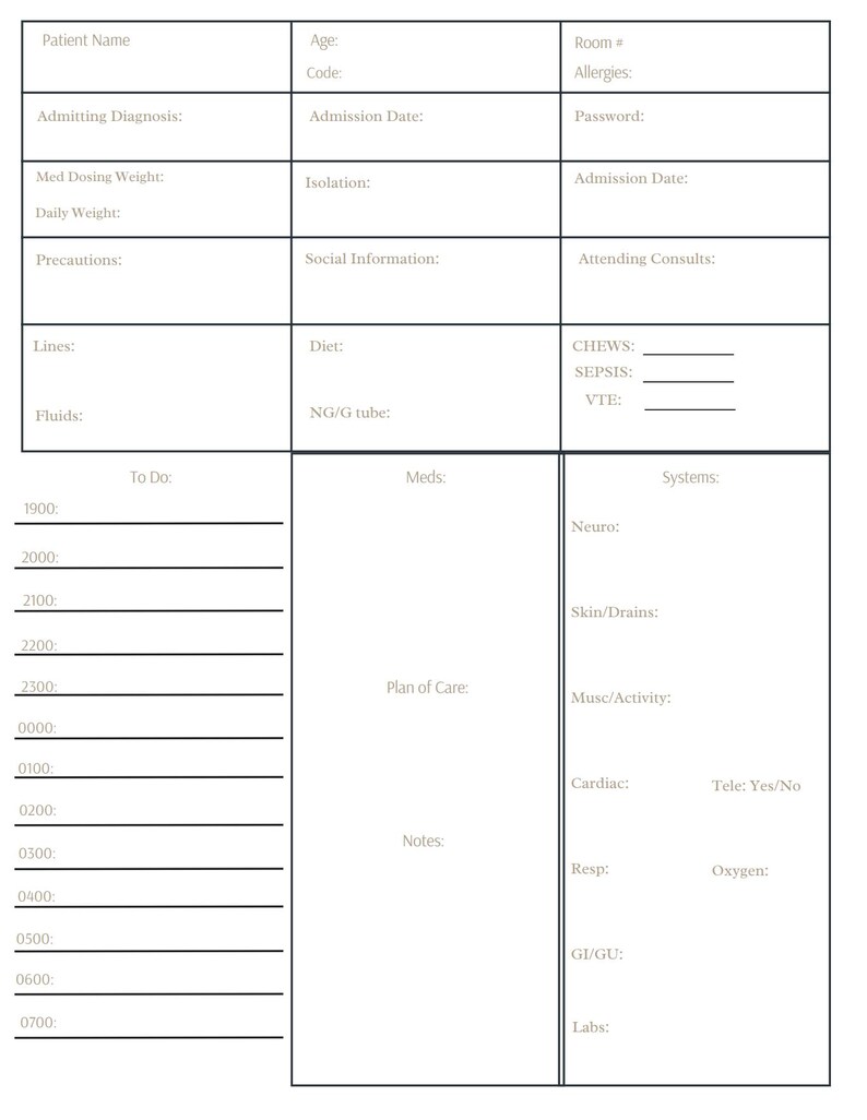 Pediatric Nurse Report Sheet - Etsy