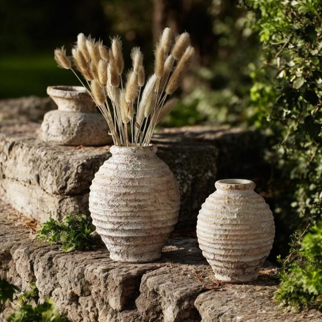 Rustic White Washed Ceramic Vase texture Mediterranean Style Home Decor ...