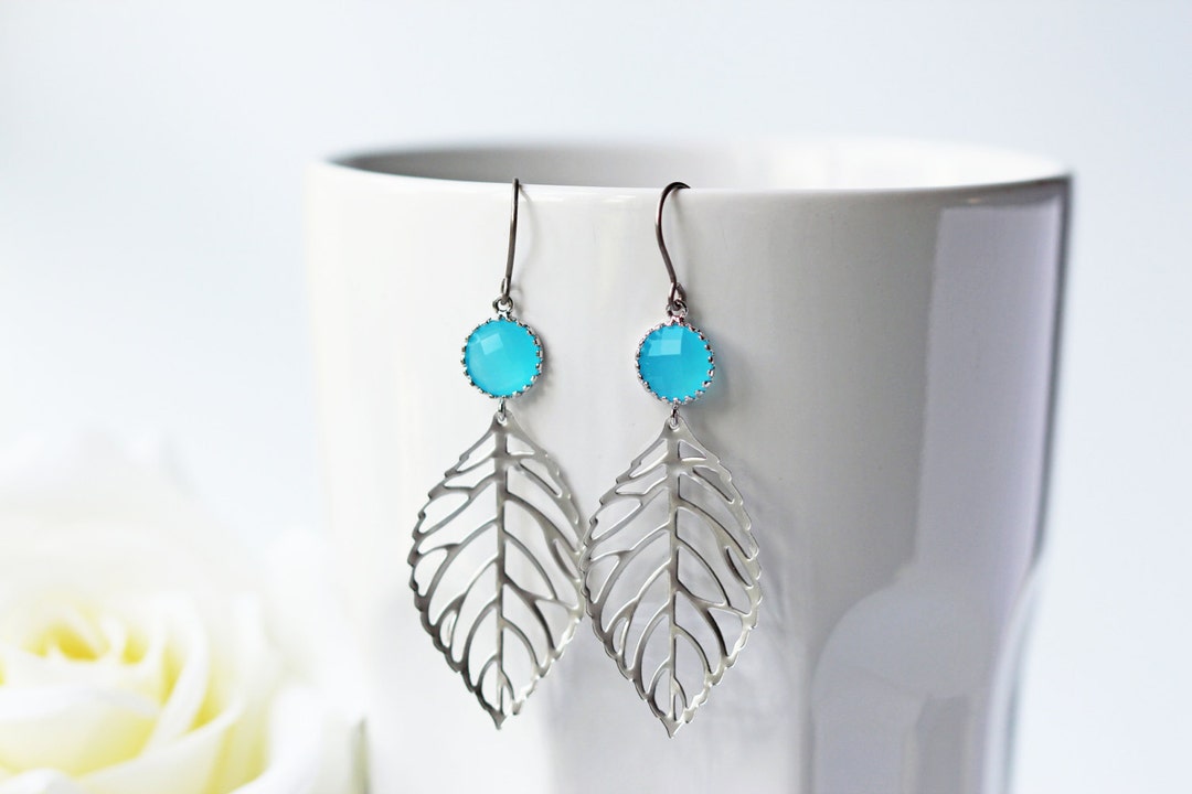 Pacific Blue Glass Matte Silver or Gold Leaves Titanium - Etsy