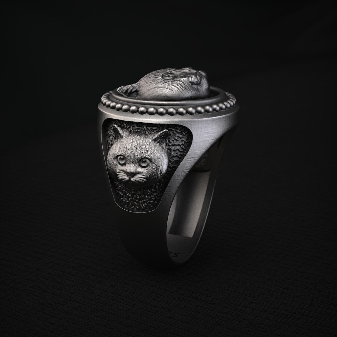 Cat Signet Ring, Handmade Silver Animal Jewelry, Unique Feline Lover ...