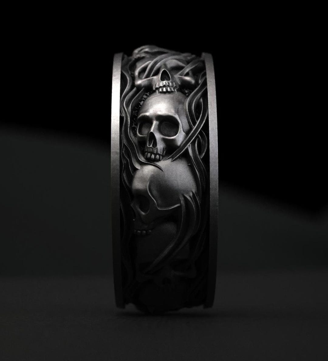 Handmade Skull Ring for Men, Gothic Biker Band With Skull Engraving ...