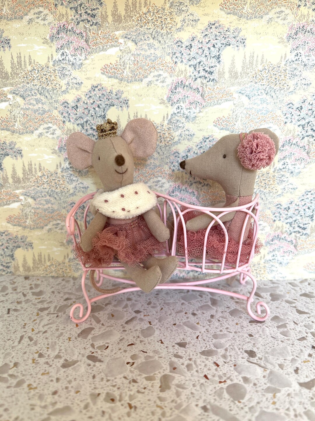 Miniature Metal Pink Tete A Tete Bench Oerfect for Maileg Mouse/mice 1: ...