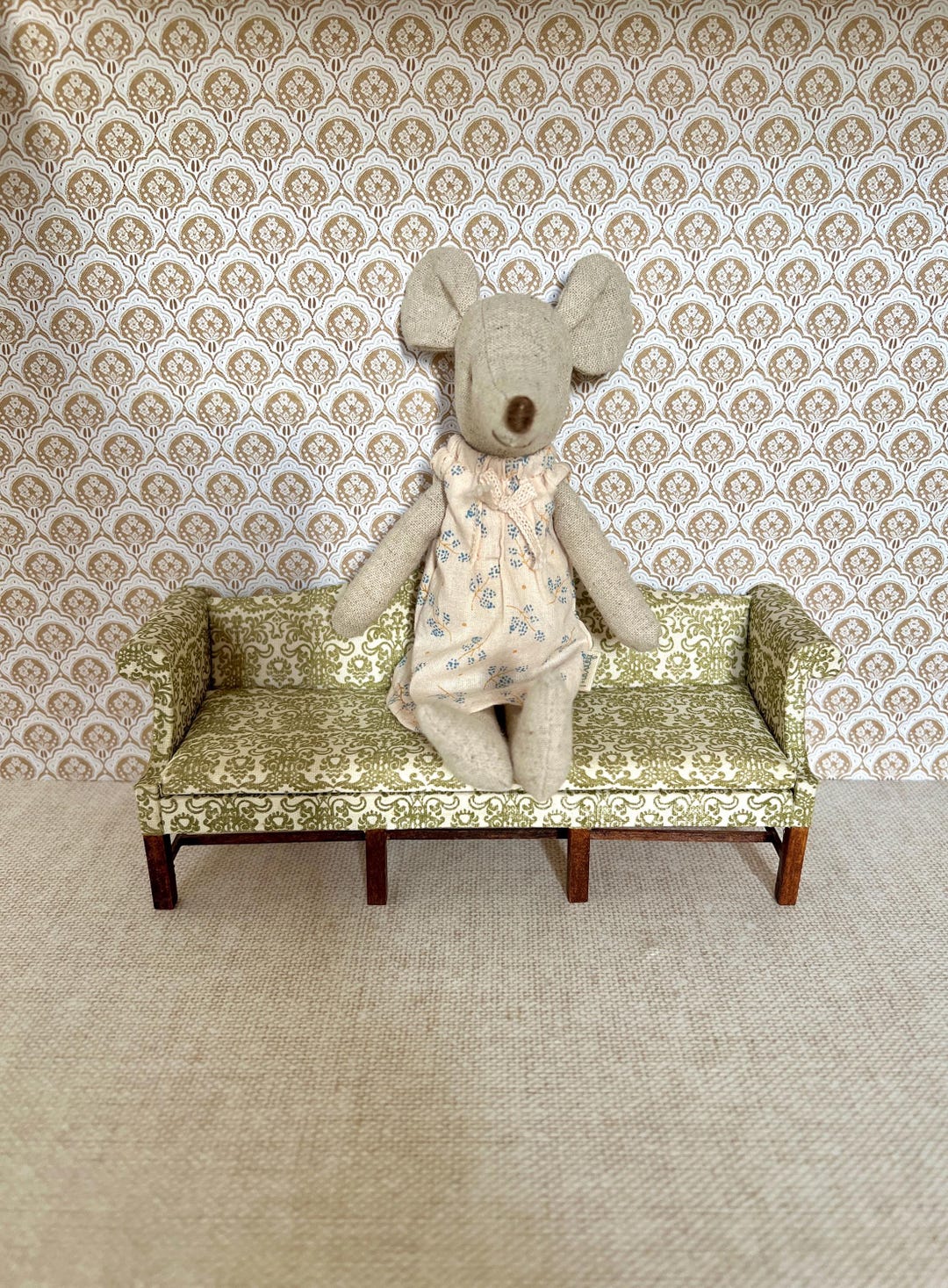 Miniature Damask Sofa With Green Pattern, Perfect for Maileg Mouse/mice ...