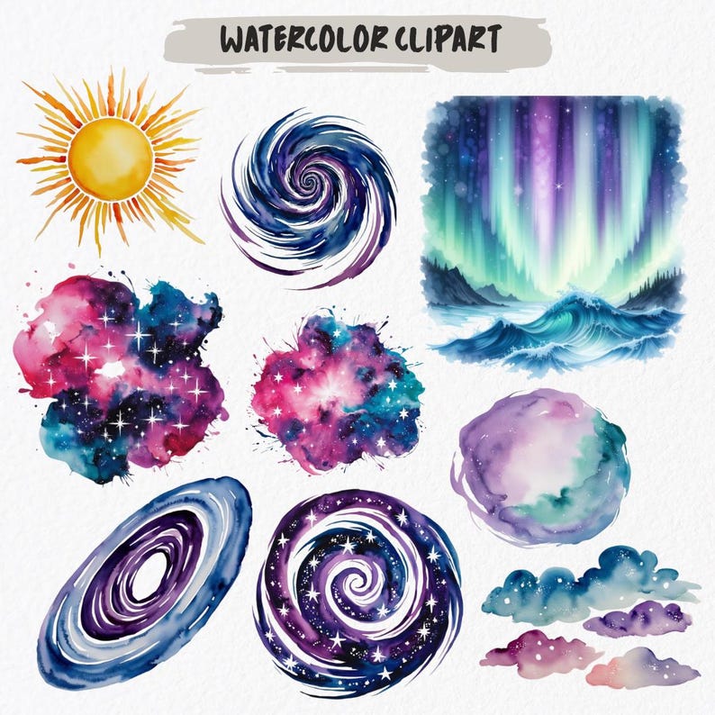 Watercolor Space Clipart Bundle | 55+ PNG Files | Planets, Astronauts ...