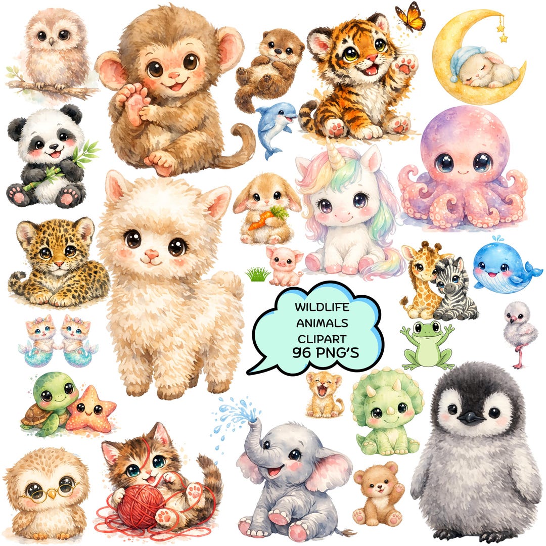 Watercolor Forest Animals Clipart – Wildlife PNG Graphics (digital ...