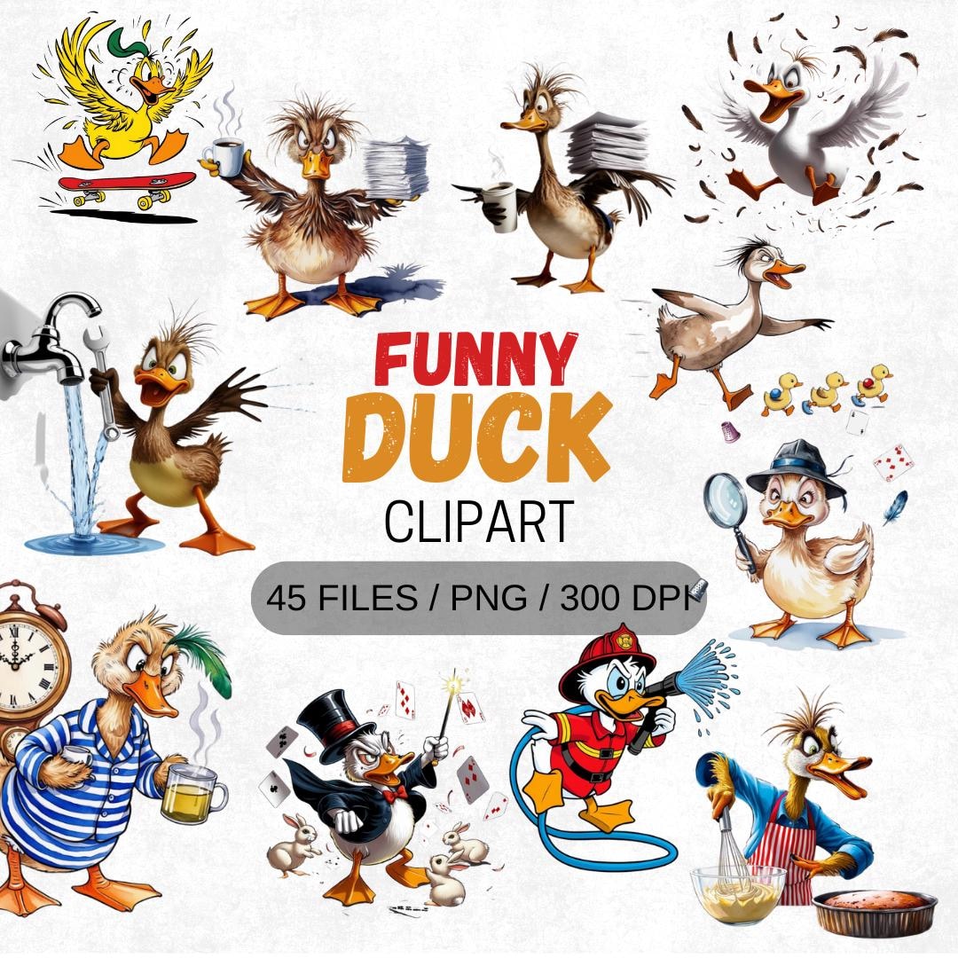 Funny Duck Clipart Bundle, Duck Clip Art, Hilarious Cartoon Duck ...