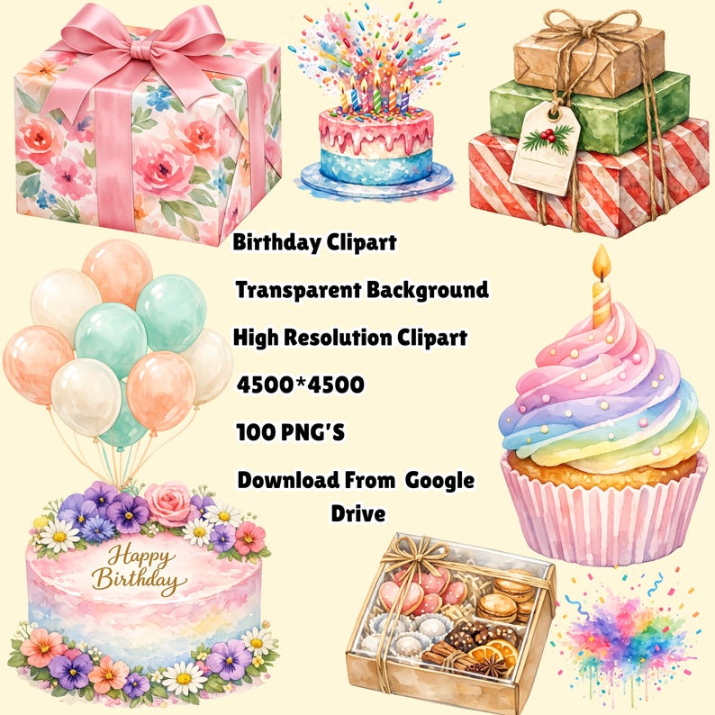 Watercolor Birthday Party Clipart Bundle – Happy Birthday Clipart Set ...