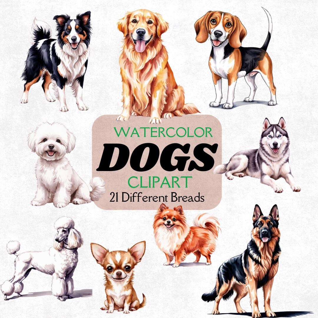 Watercolor Dog Clipart Bundle, Pet Breed Pngs (digital Download) - Etsy