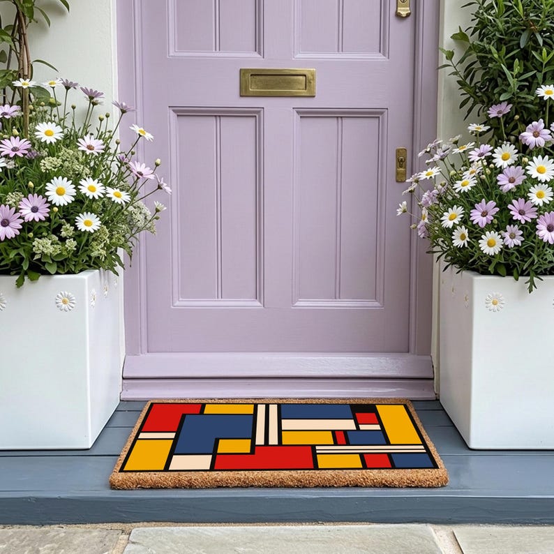 Abstract Geometric Doormat, Modern Bauhaus Style Door Mat, Color Block ...
