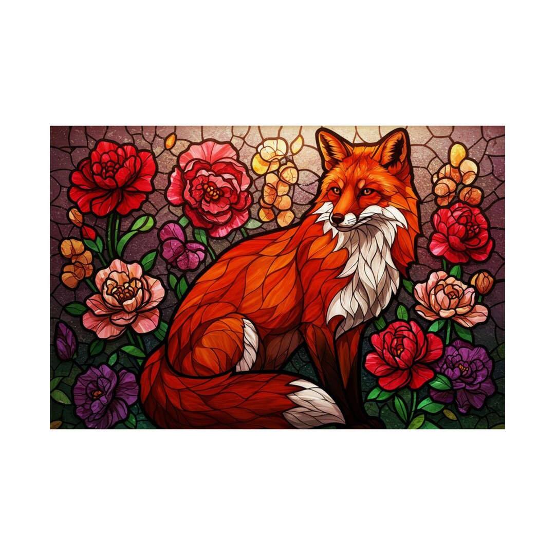Stained Glass Red Fox Painting Poster Wall Art, Stained Glass Fox Wall ...