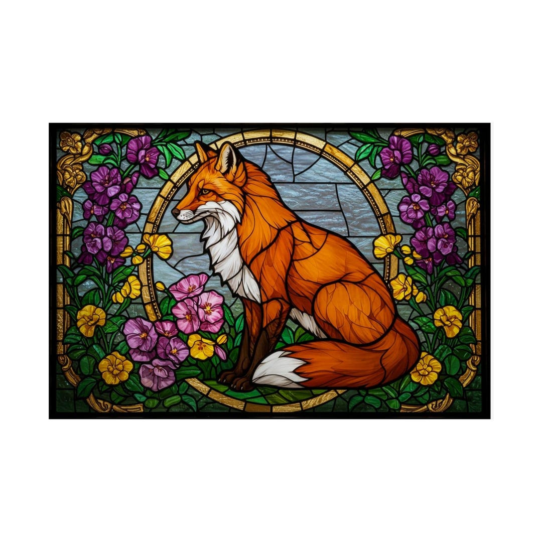 Stained Glass Red Fox Painting Poster Wall Art, Stained Glass Fox Wall ...