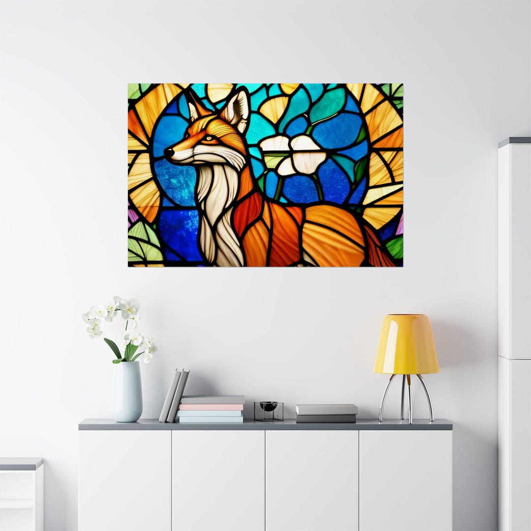 Stained Glass Red Fox Painting Poster Wall Art、stained Glass Fox Wall ...