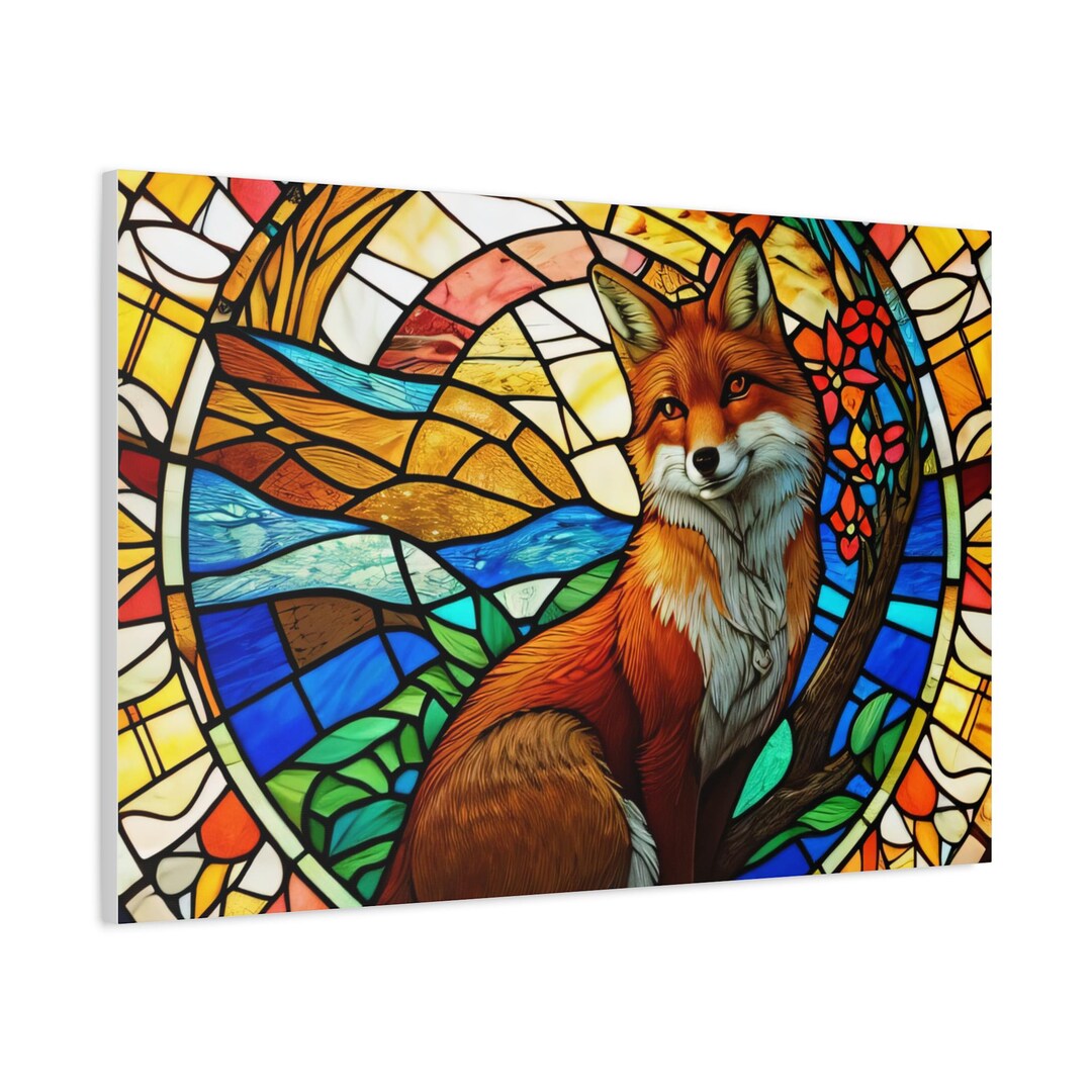 Stained Glass Red Fox Painting Canvas Wall Art, Stained Glass Fox Art ...