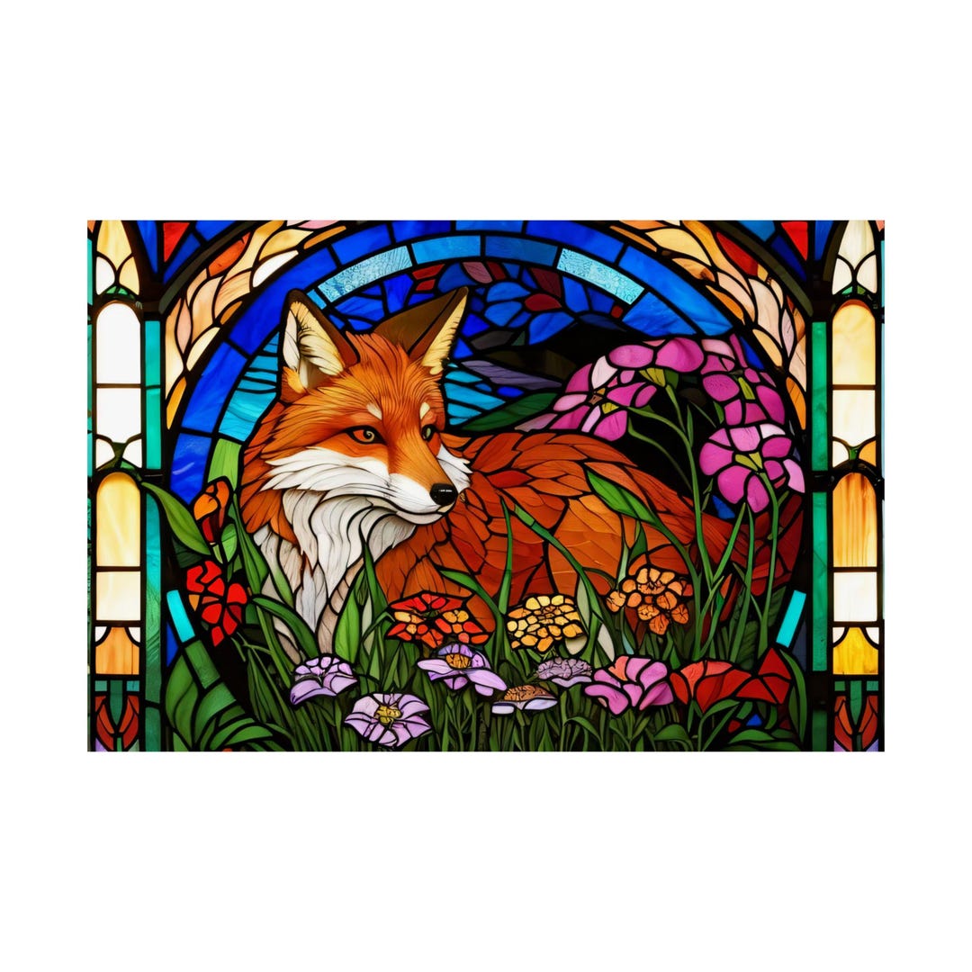 Stained Glass Red Fox Painting Poster Wall Art, Stained Glass Fox Wall ...