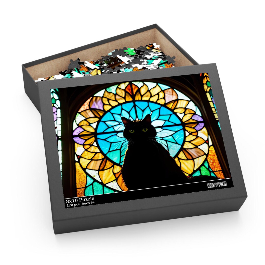 A Cat in Front of a Stained Glass Window Puzzle 120, 252, 500-piece - Etsy