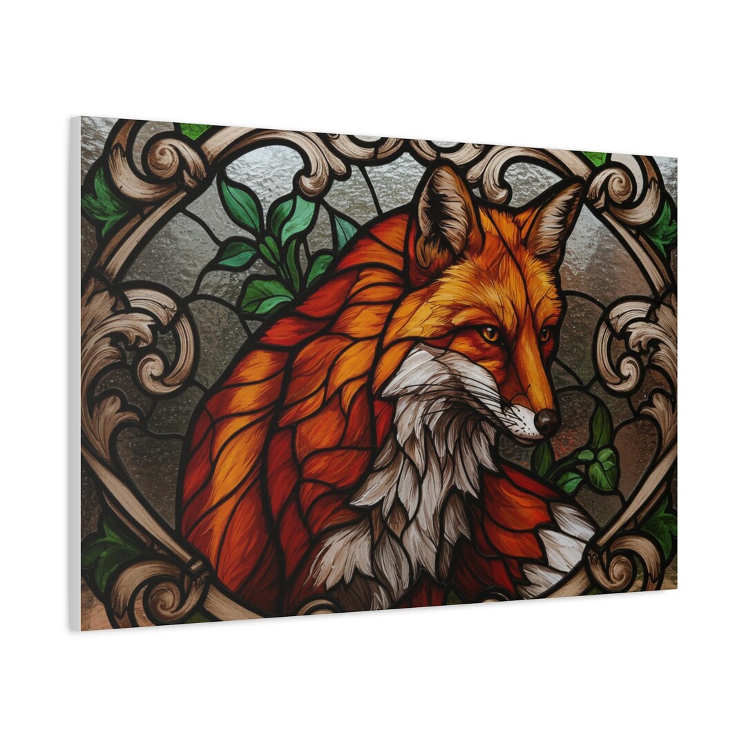 Stained Glass Red Fox Painting Canvas Wall Art, Stained Glass Fox Art ...