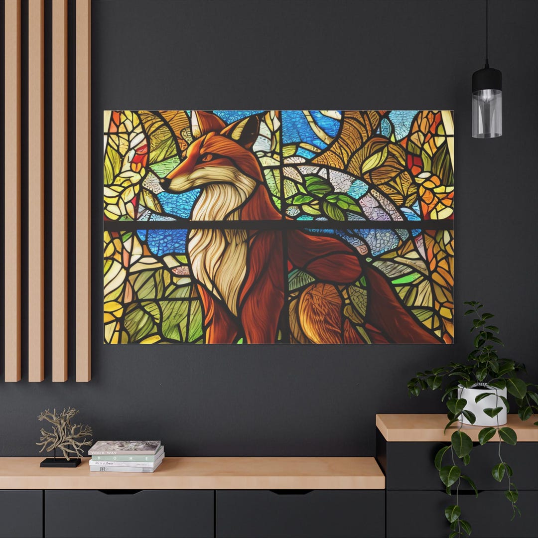 Stained Glass Red Fox Painting Canvas Wall Artstained Glass Fox Art ...