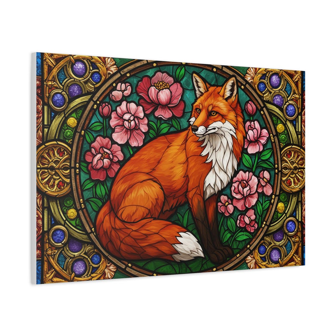 Stained Glass Red Fox Painting Canvas Wall Art, Stained Glass Fox Art ...
