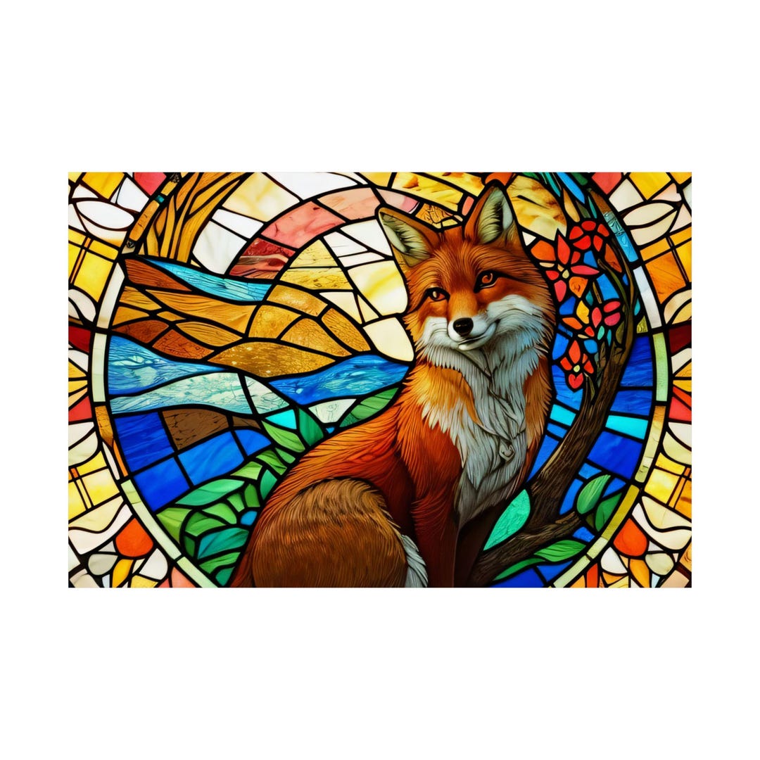 Stained Glass Red Fox Painting Poster Wall Art, Stained Glass Fox Wall ...