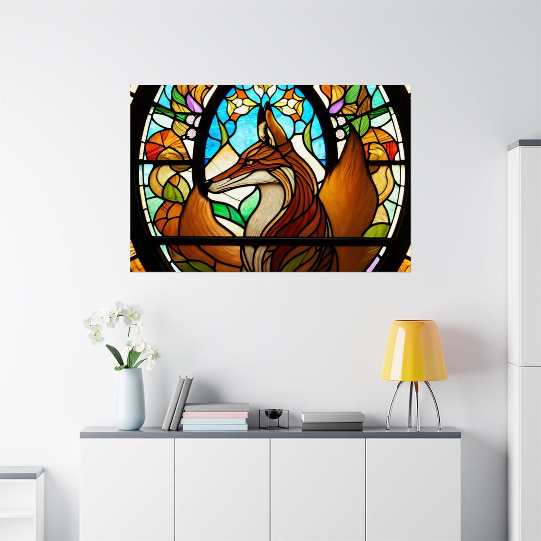 Stained Glass Red Fox Painting Poster Wall Art, Stained Glass Fox Wall ...