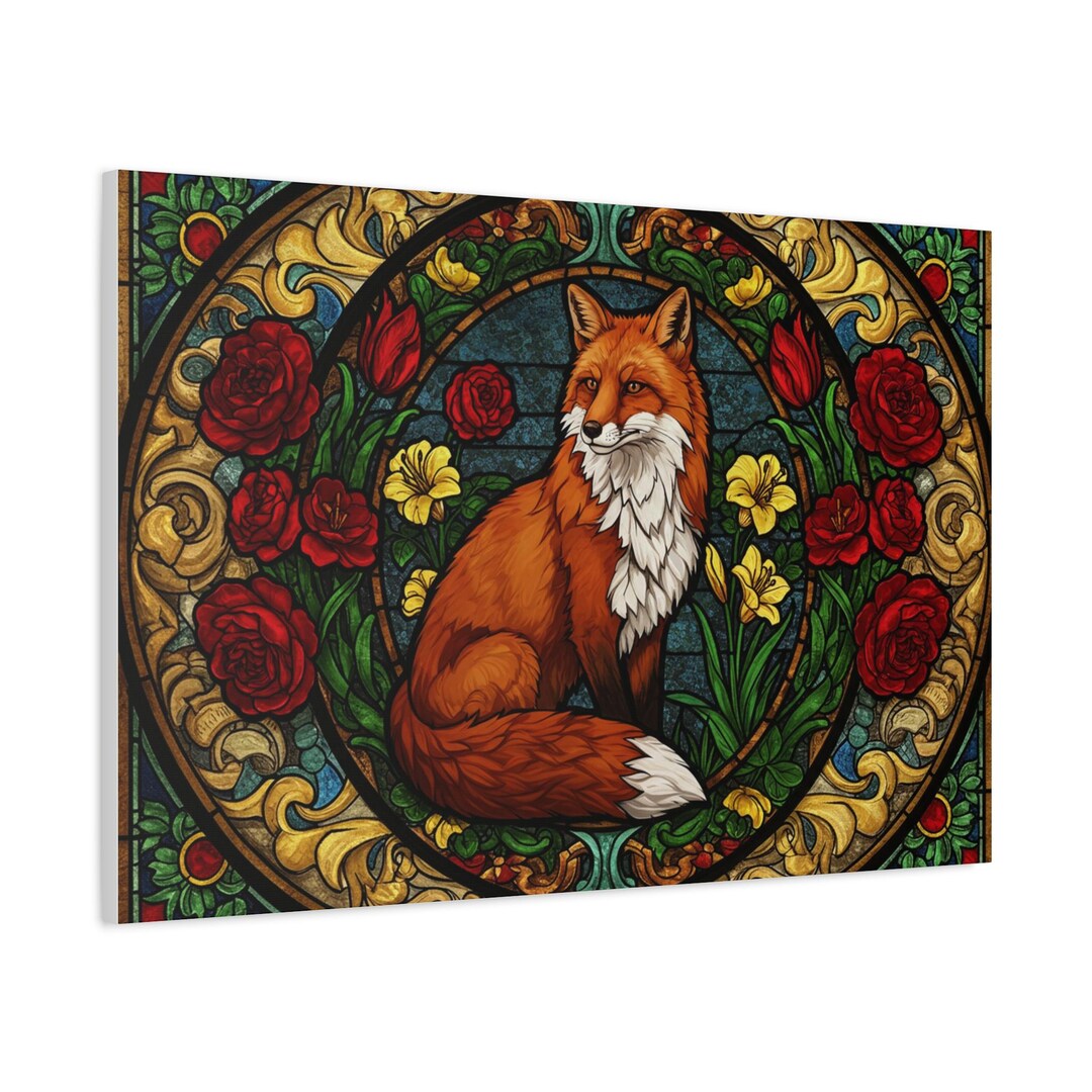 Stained Glass Red Fox Painting Canvas Wall Art, Stained Glass Fox Art ...