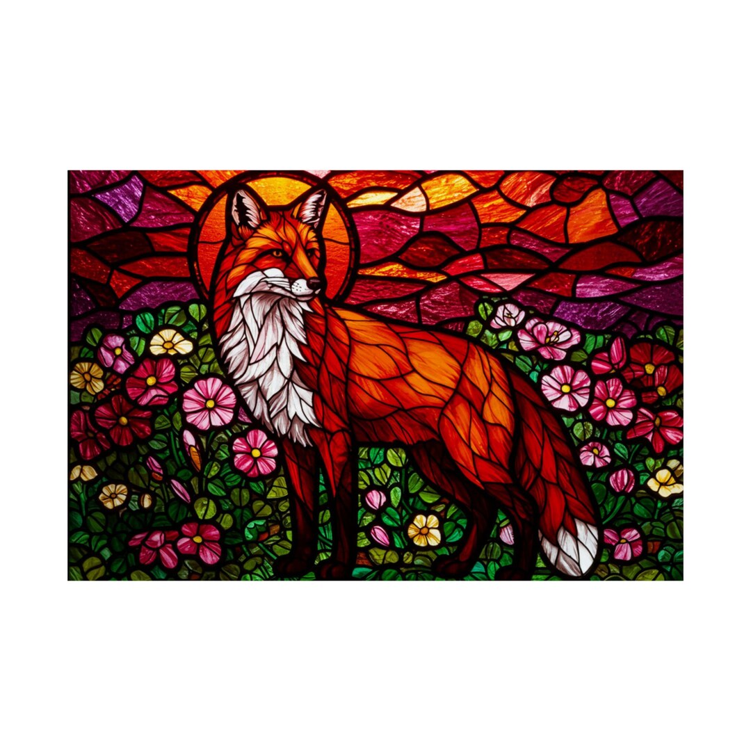 Stained Glass Red Fox Painting Poster Wall Art, Stained Glass Fox Wall ...