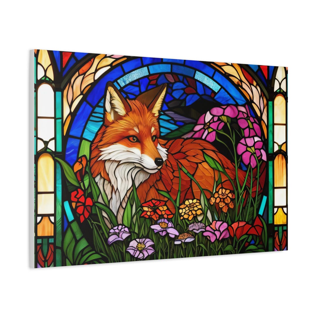 Stained glass red fox painting canvas wall art、stained glass fox art ...
