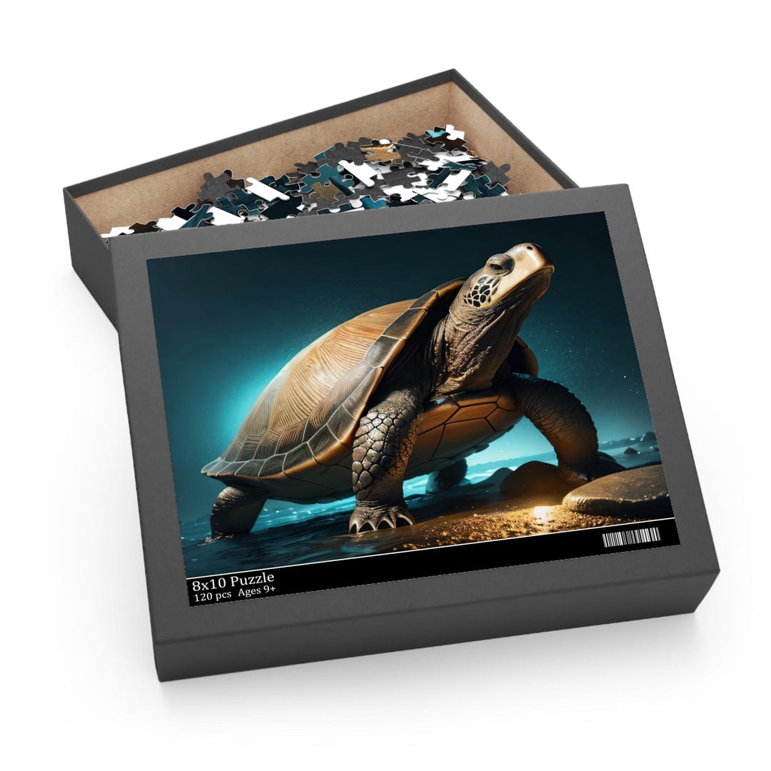Jigsaw Puzzle, Turtle, in Dark Deep Sea, Relaxing Mystical Design, 120 ...