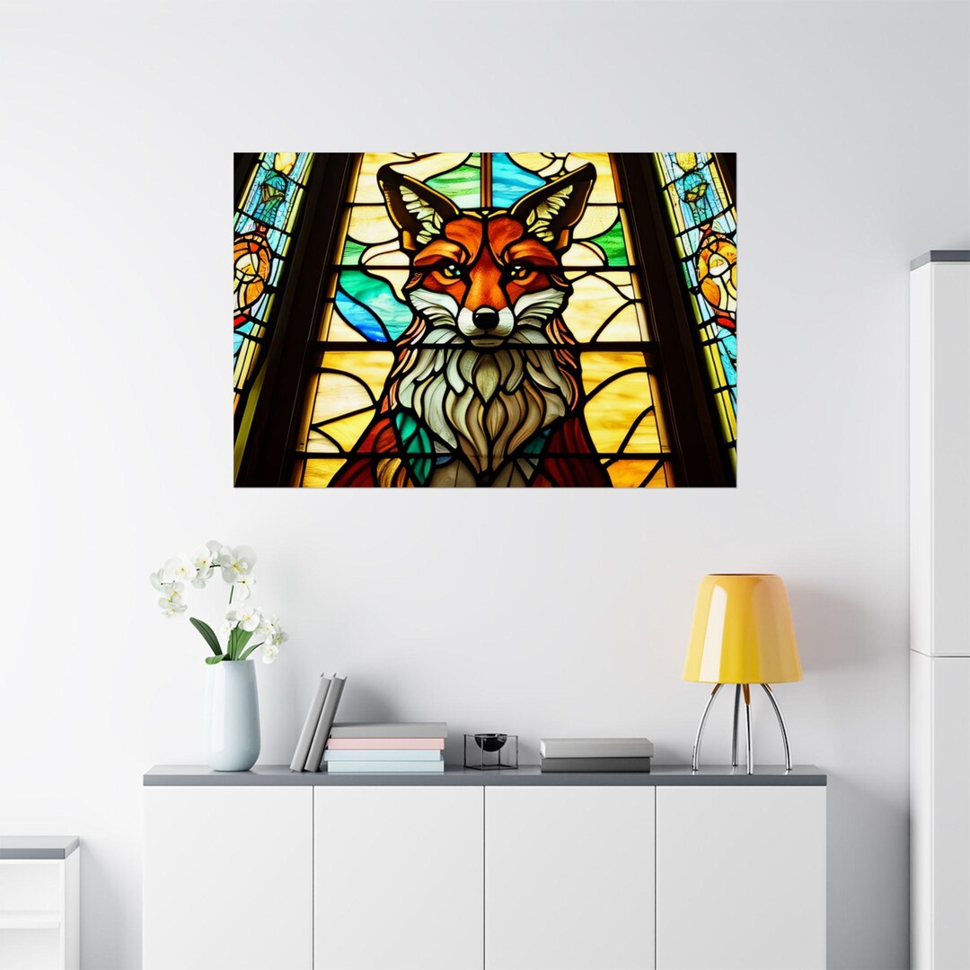 Stained Glass Red Fox Painting Poster Wall Art, Stained Glass Fox Wall ...