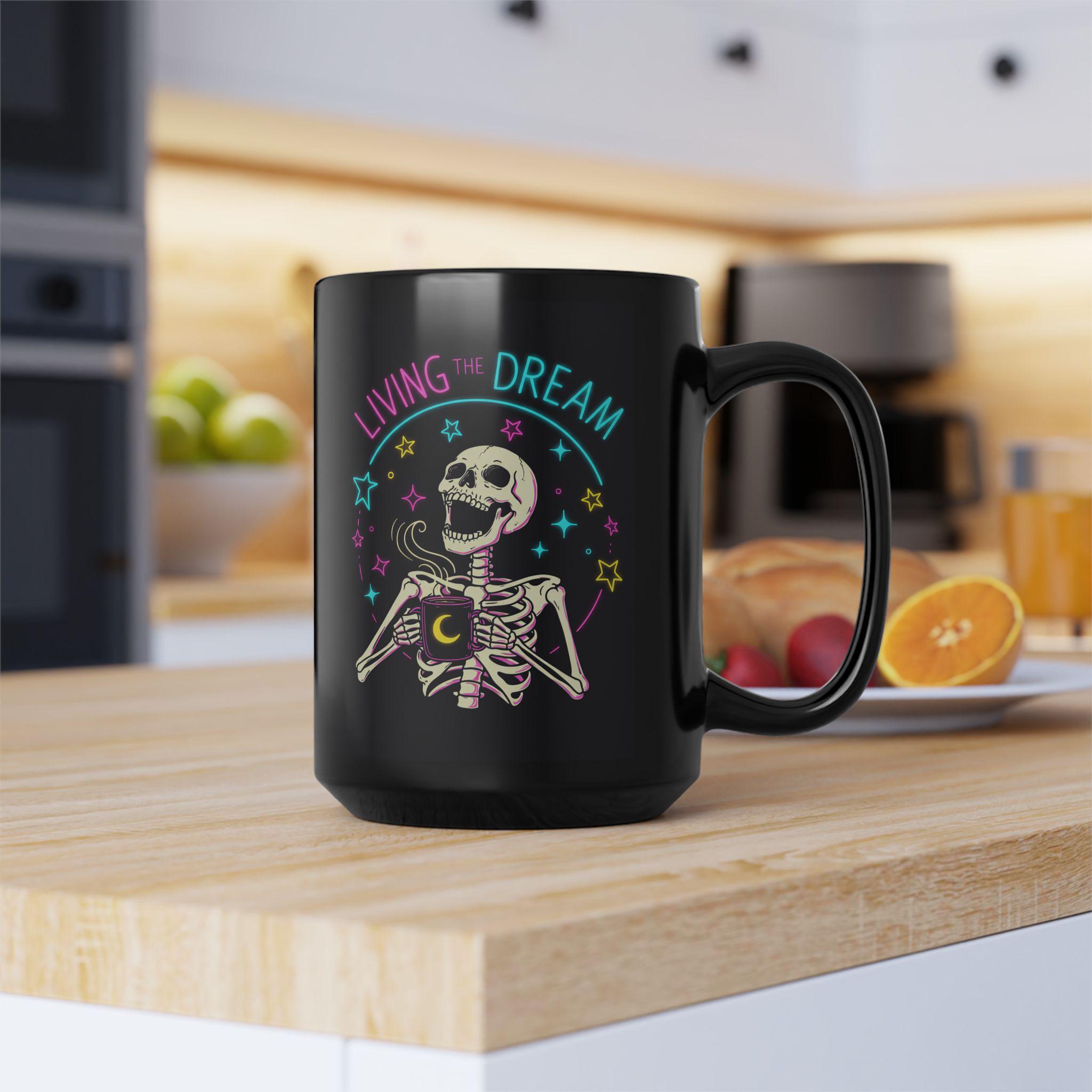 Funny neon skeleton coffee black mug、spooky season autumn skeleton ...