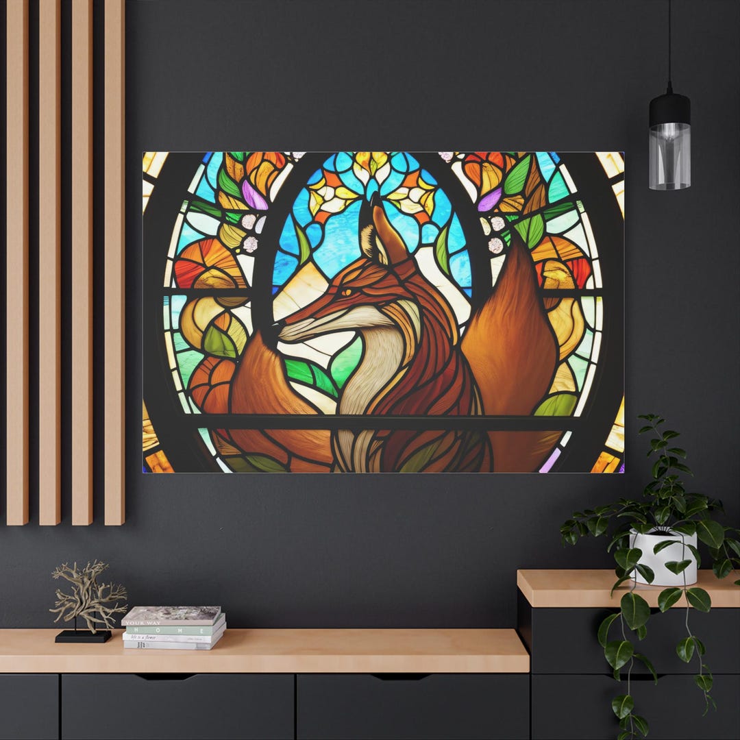 Stained Glass Red Fox Painting Canvas Wall Art, Stained Glass Fox Art ...