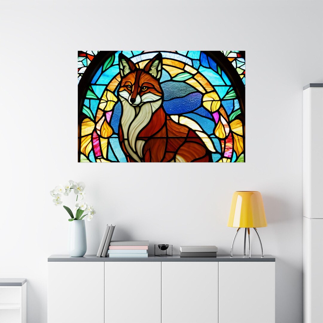 Stained Glass Red Fox Painting Poster Wall Art、stained Glass Fox Wall ...