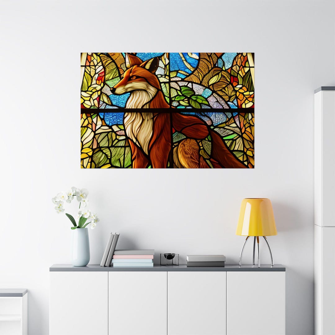 Stained Glass Red Fox Painting Poster Wall Art、stained Glass Fox Wall ...