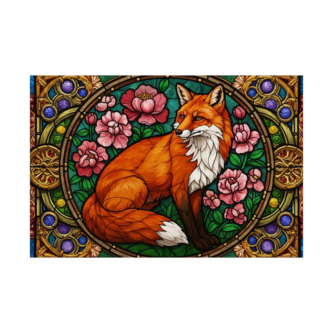 Stained Glass Red Fox Painting Poster Wall Art, Stained Glass Fox Wall ...